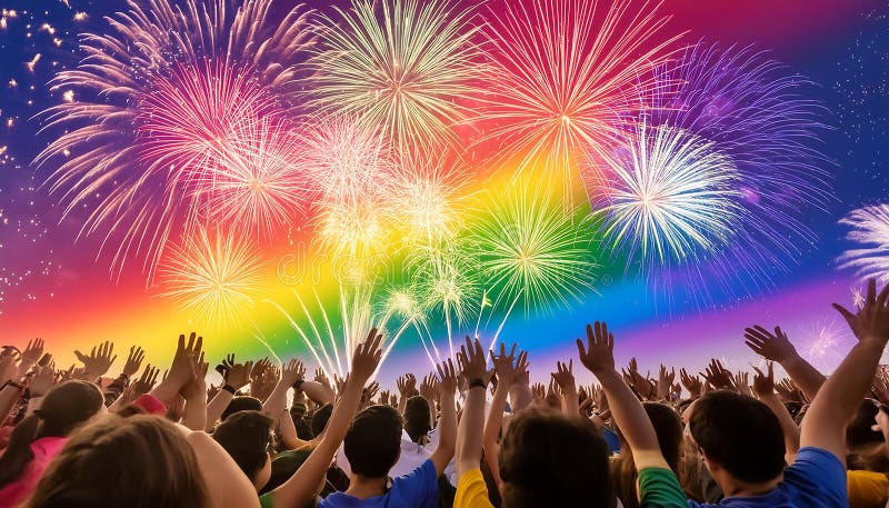 A Colorful Fireworks Display Exploding in the Night Sky, with a Large ...