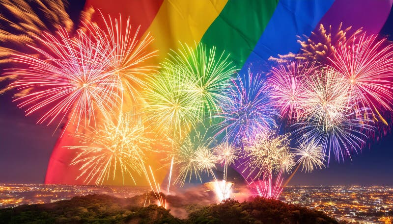 A Colorful Fireworks Display Exploding in the Night Sky, with a Large ...