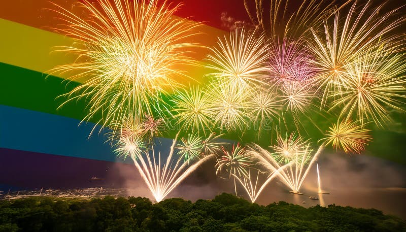 A Colorful Fireworks Display Exploding in the Night Sky, with a Large ...
