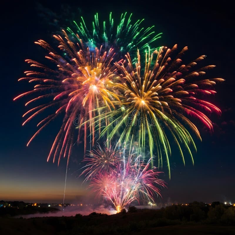 Colorful Fireworks Display with Gradient PNG for Creative Projects and ...