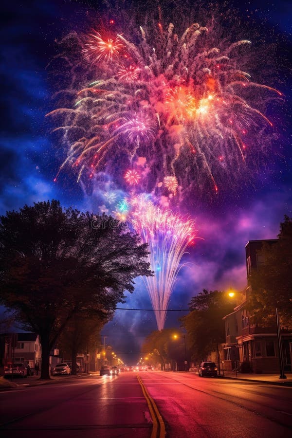Colorful Fireworks Display Lighting Up the Night Sky Stock Illustration ...