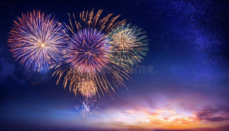 Colorful Fireworks Display at Lunar Night Celebration Stock ...