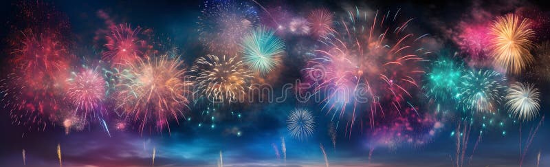 Colorful Fireworks Display Wide. Stock Image - Image of high ...