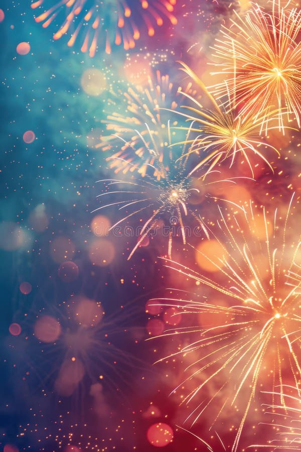 Colorful Fireworks Displaying Against a Night Sky. Festive Vertical ...