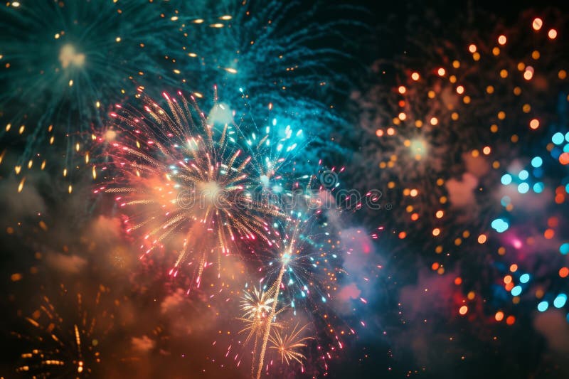 Colorful Fireworks Explode and Light Up the Night Sky with Vibrant ...