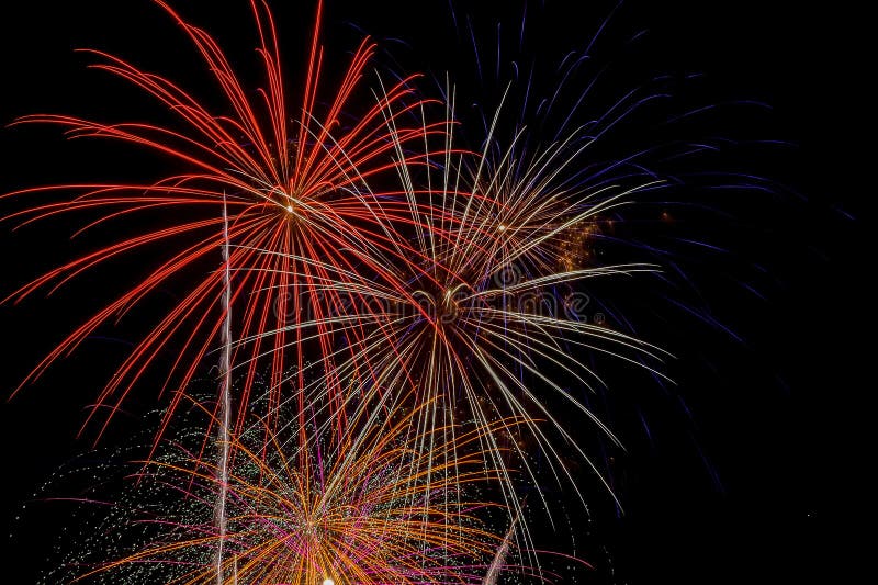 Colorful Fireworks Exploded in the Night Sky. Stock Photo - Image of ...