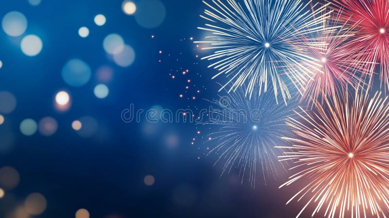 Colorful Fireworks Exploding Against a Dark Blue Night Sky with Bokeh ...