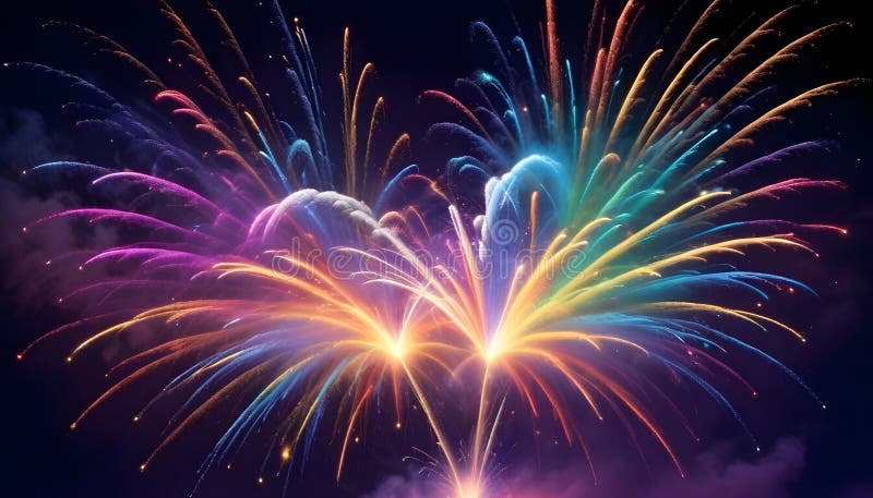 Colorful Fireworks Exploding Against a Dark Blue Night Sky, Creating a ...