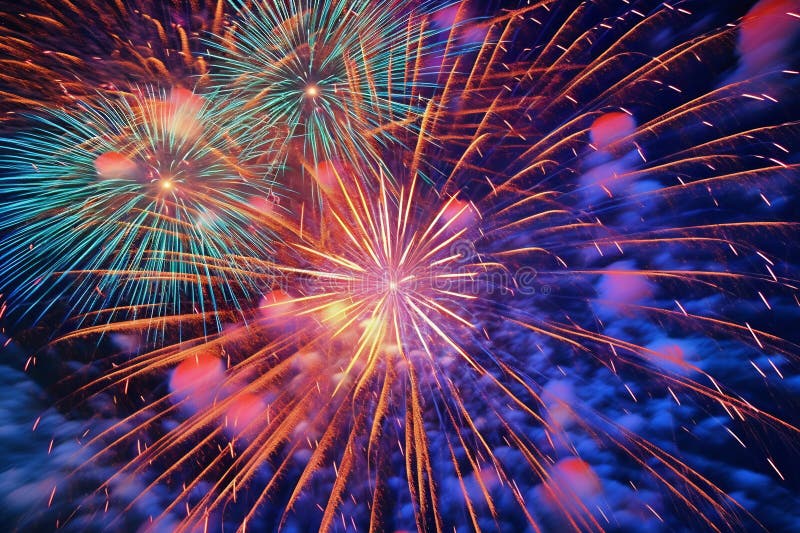 Colorful Fireworks Exploding at Night Against Sky Stock Image - Image ...