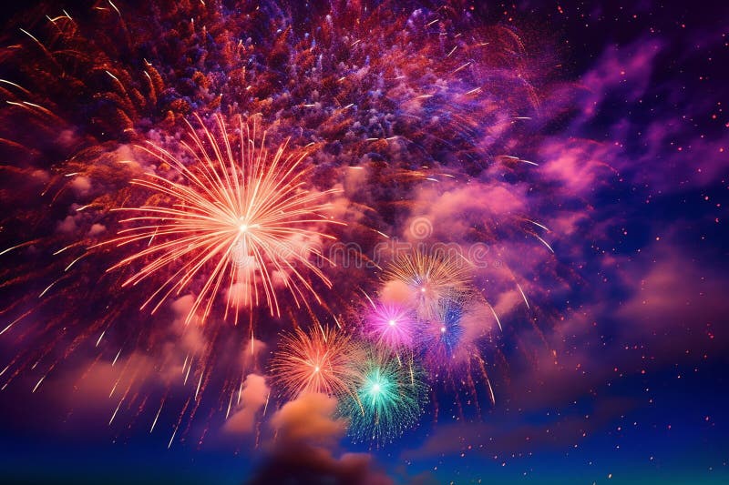 Colorful Fireworks Exploding at Night Against Sky Stock Image - Image ...