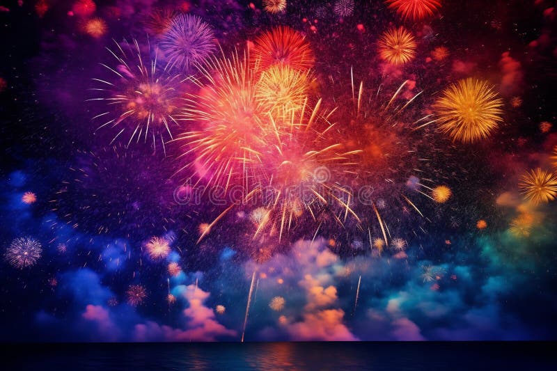 Colorful Fireworks Exploding at Night Against Sky Stock Image - Image ...