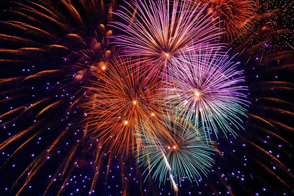 Colorful Fireworks Exploding at Night Against Sky Stock Photo - Image ...