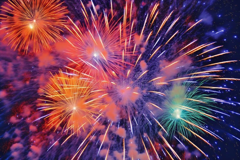 Colorful Fireworks Exploding at Night Against Sky Stock Image - Image ...