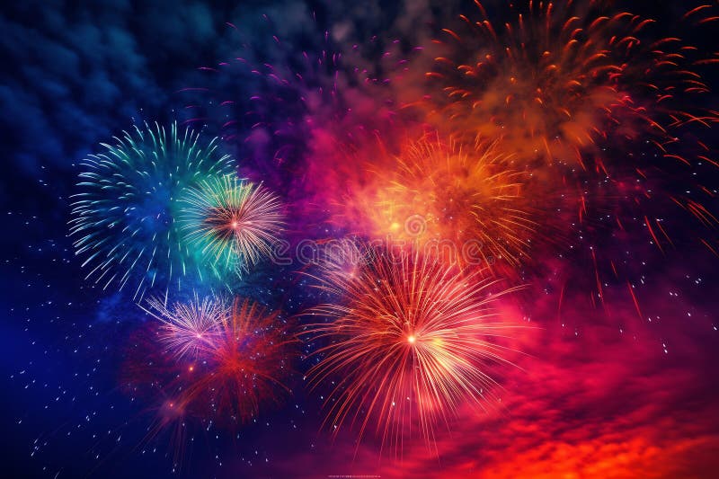 Colorful Fireworks Exploding at Night Against Sky Stock Image - Image ...