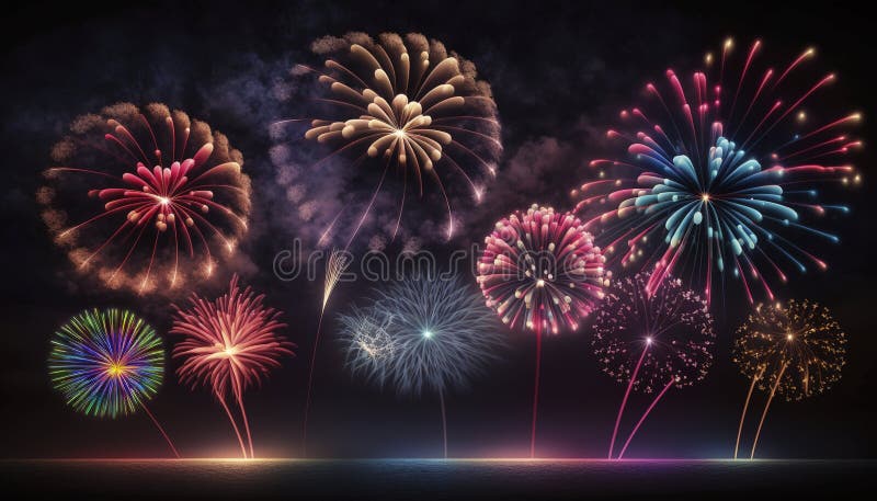 Colorful Fireworks Exploding in the Night Sky Stock Photo - Image of ...