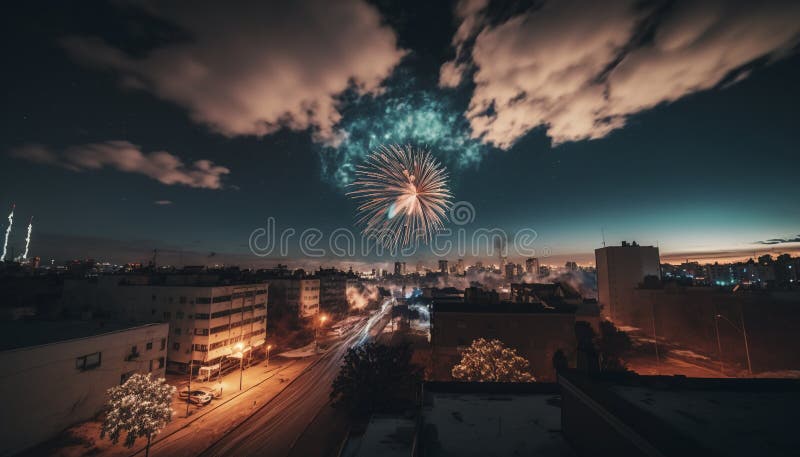 Colorful Fireworks Exploding in the Night Sky Stock Photo - Image of ...