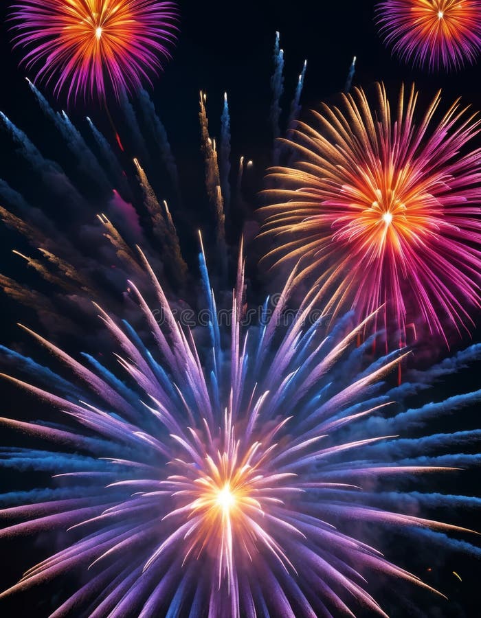 Colorful Fireworks Exploding in Night Sky Stock Photo - Image of ...