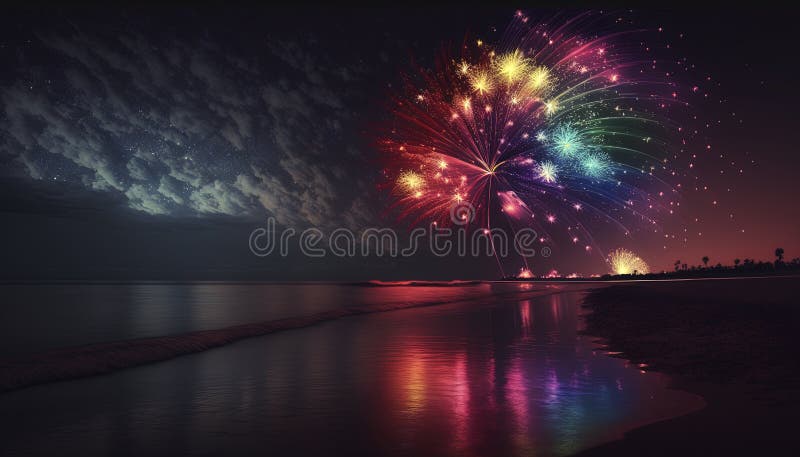 Colorful Fireworks Exploding in the Night Sky Stock Image - Image of ...