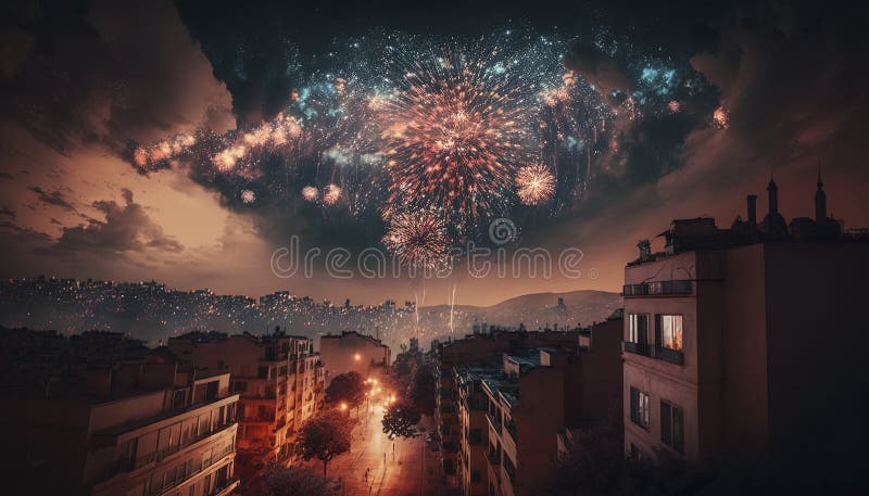 Colorful Fireworks Exploding in the Night Sky Stock Image - Image of ...