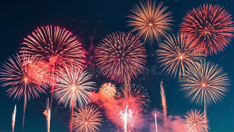 Colorful Fireworks Exploding in the Night Sky Creating a Festive ...
