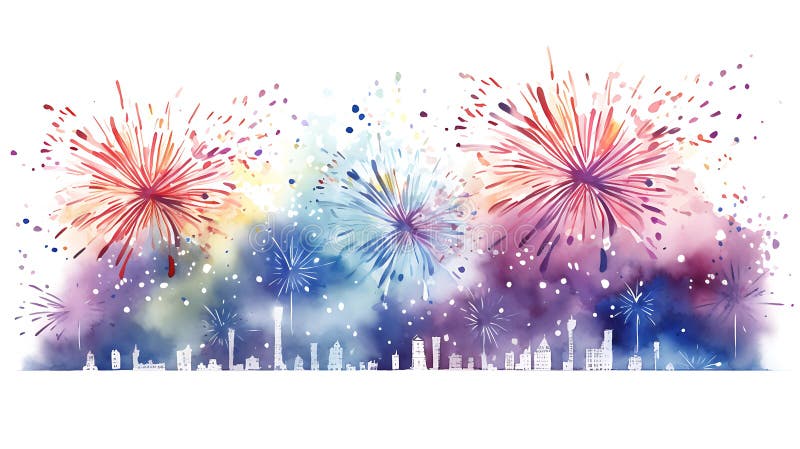 Watercolor Fireworks Painting Exploding with Vibrant Colors for Diwali ...