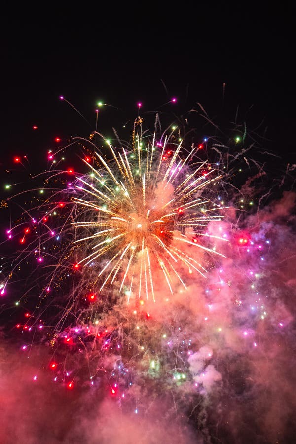 Colorful Fireworks Exploding in the Night Sky Creating a Spectacular ...