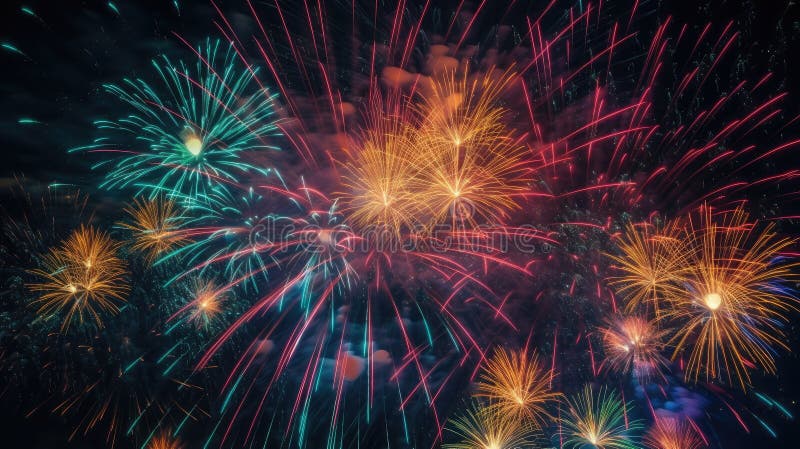 Colorful Fireworks Exploding in a Night Sky Mesmerizing Display with ...