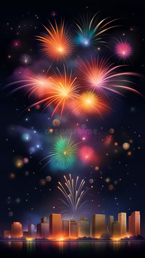 Colorful Fireworks Exploding in the Night Sky Over a City AI Generated ...