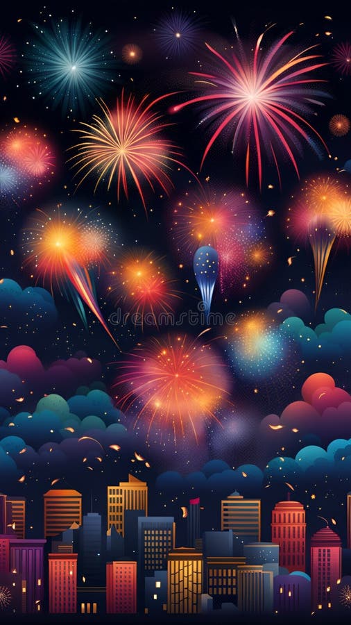 Colorful Fireworks Exploding in the Night Sky Over a City AI Generated ...