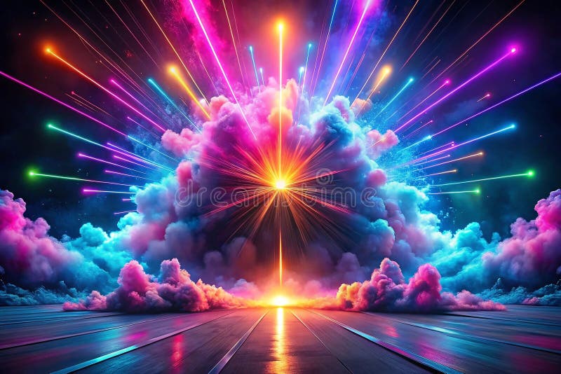 Colorful Fireworks Exploding Over a Cloud-filled Stage Stock ...