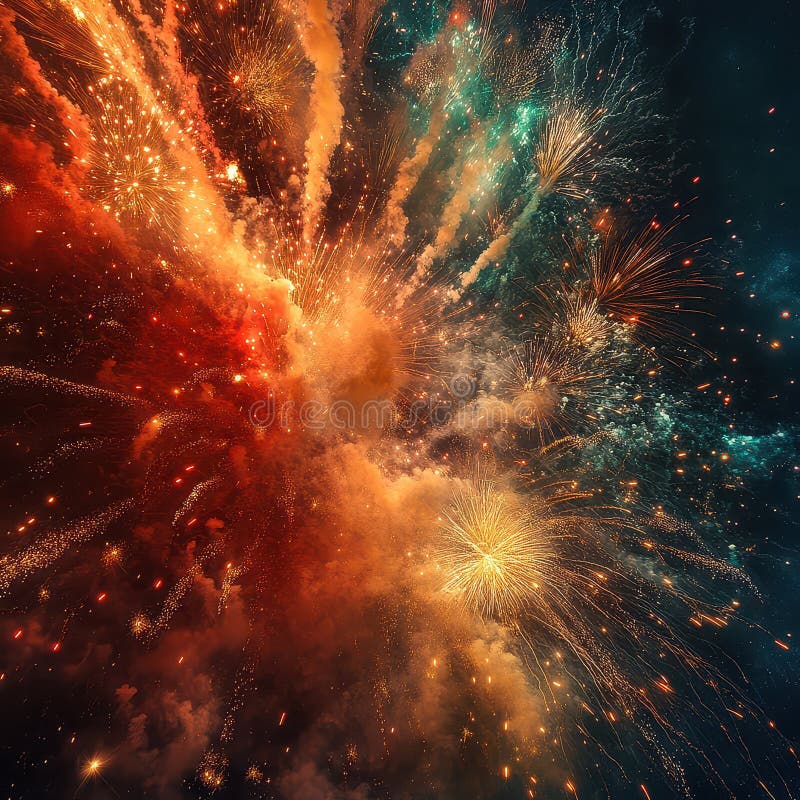 Brilliant Fireworks Exploding Night Sky Vibrant Colors Stock Photos ...