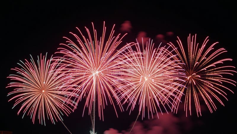 Colorful Fireworks Illuminate a Night Sky on a Black Backdrop Stock ...