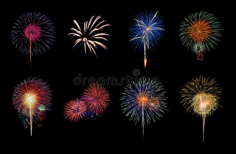 Colorful Fireworks Isolated on Black Background Stock Photo - Image of ...