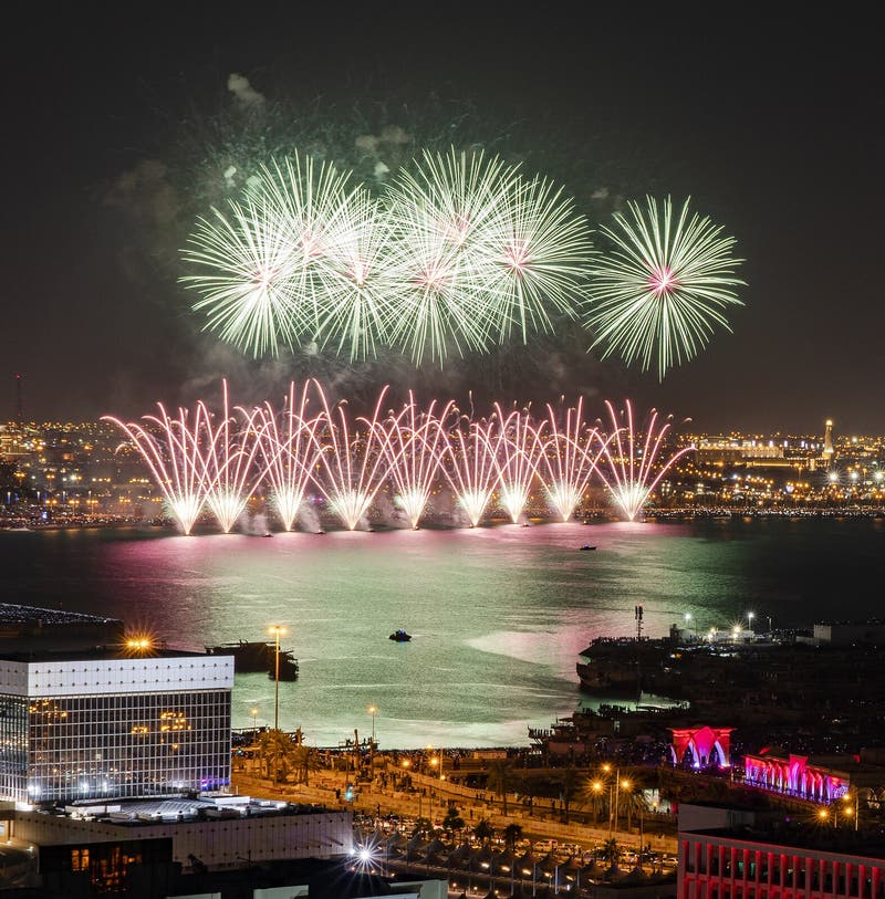 A Colorful Fireworks - National Day of Qatar - Doha Stock Image - Image ...