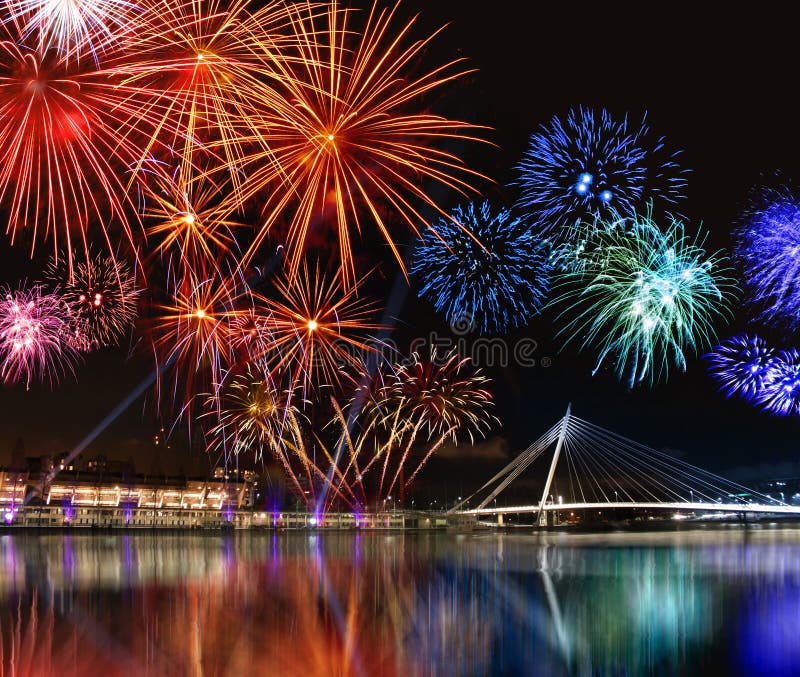 Colorful Fireworks Over Lake Stock Image - Image of black, festival ...