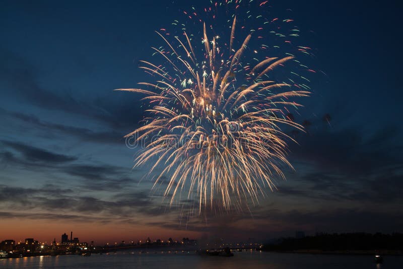 Fireworks over water stock photo. Image of events, celebrate - 38147376