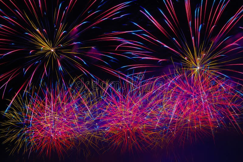 Colorful Fireworks in Night Sky Stock Photo - Image of pyrotechnics ...