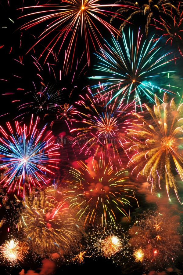 Colorful Fireworks in Night Sky during a Festive Celebration Stock ...