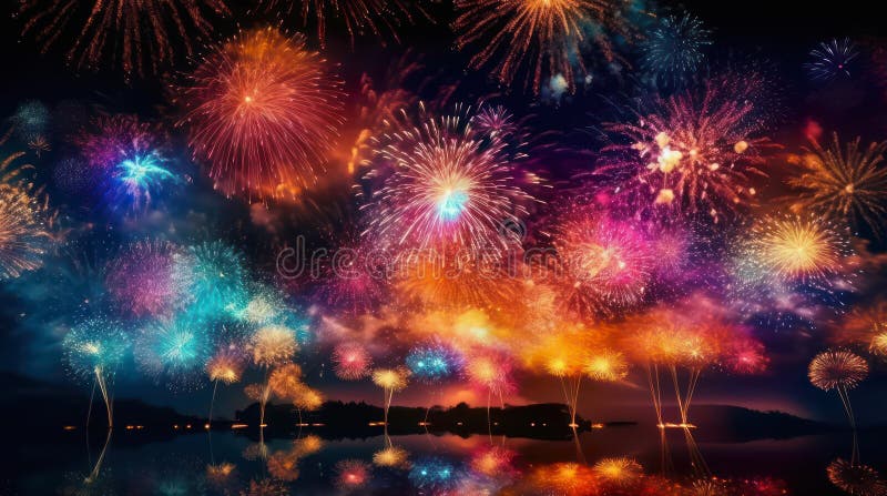 Fireworks in the Night Sky. Stock Illustration - Illustration of ...