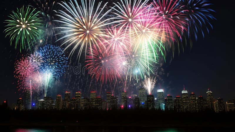 Colorful Fireworks in the Night Sky Stock Illustration - Illustration ...