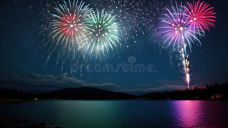 Colorful Fireworks in the Night Sky Stock Illustration - Illustration ...
