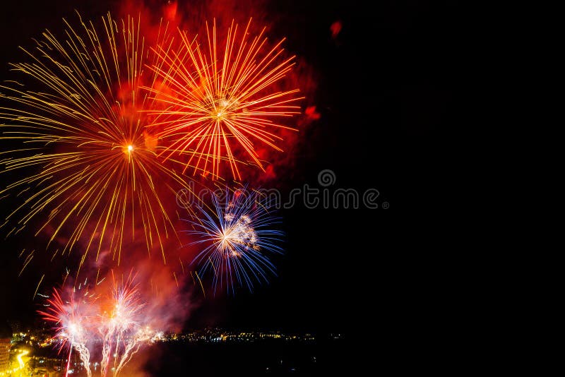 Colorful Fireworks Over the City at Night - Great for Wallpapers Stock ...