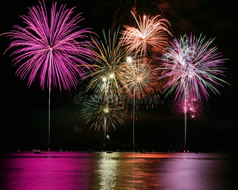 Colorful Fireworks Over Lake Stock Image - Image of black, festival ...