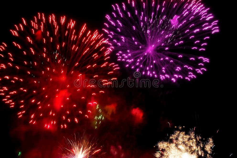 Colorful Fireworks Over a Night Sky Stock Photo - Image of freedom ...