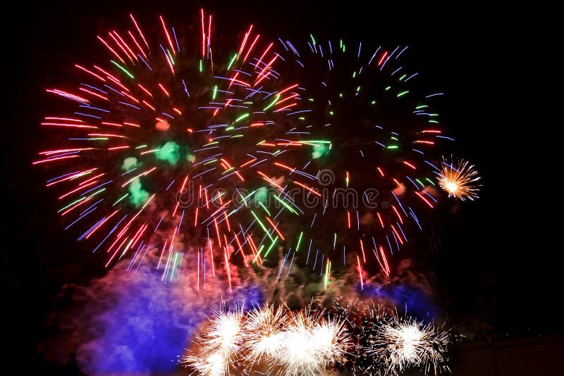 Colorful Fireworks Over a Night Sky Stock Image - Image of fire ...