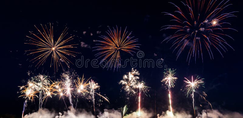 Colorful Fireworks Over Night Sky Stock Photo - Image of independence ...