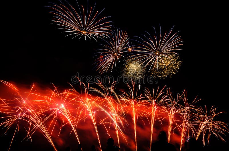 Colorful Fireworks Over Night Sky Stock Image - Image of dark, light ...