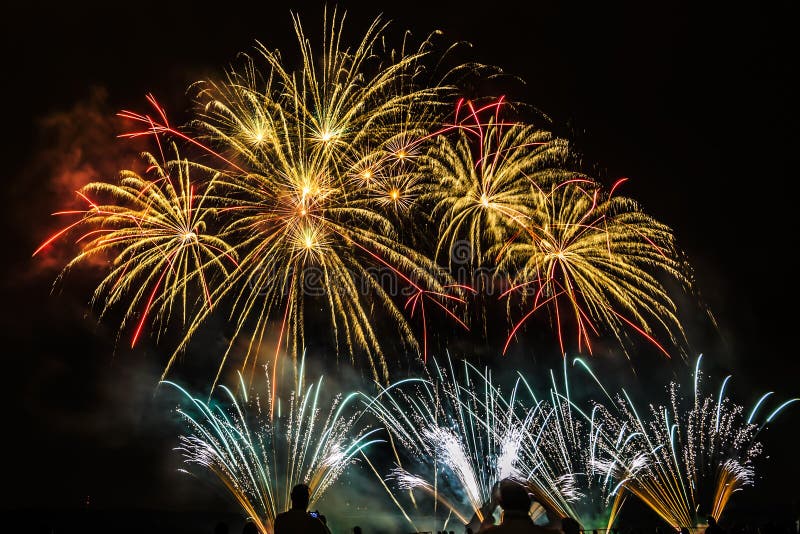 Colorful Fireworks Over Night Sky Stock Photo - Image of background ...