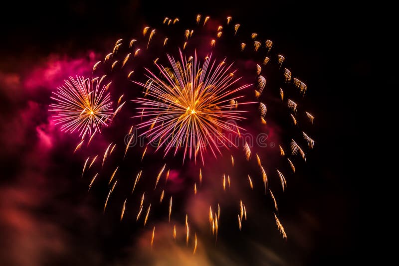 Colorful Fireworks Over Night Sky Stock Photo - Image of light ...