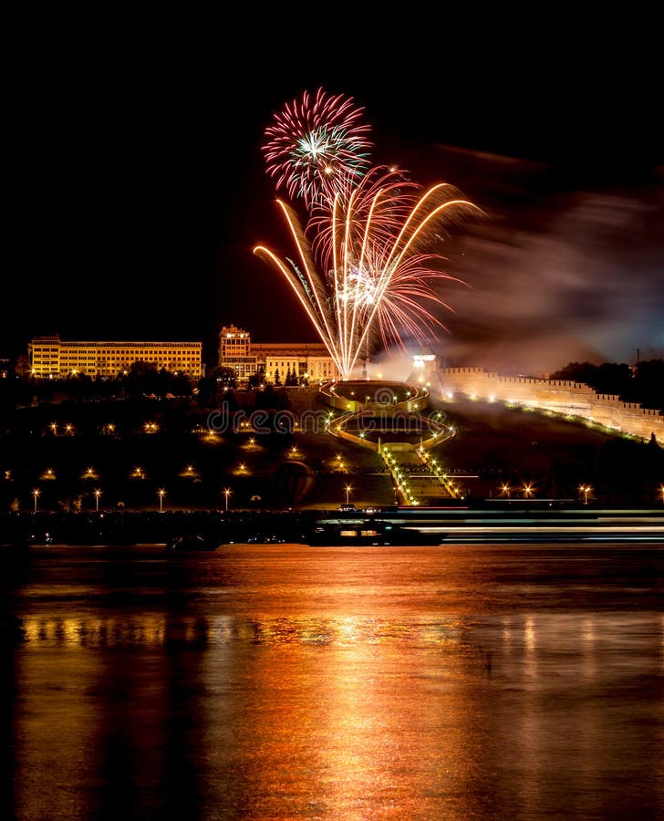 Colorful Fireworks Over River Stock Image - Image of light, reflection ...